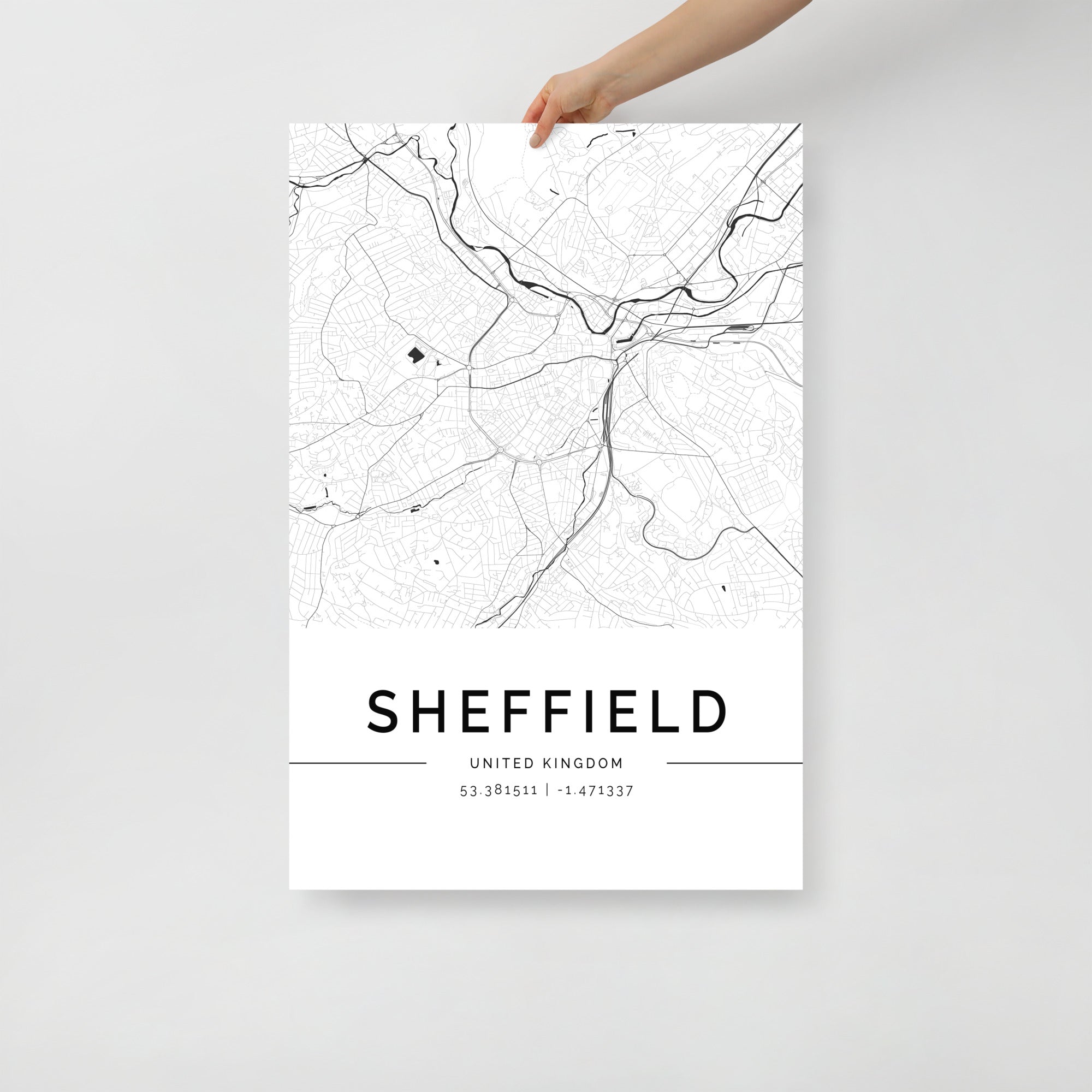 Sheffield City Map - Black & White Wall Art Print – FN Prints